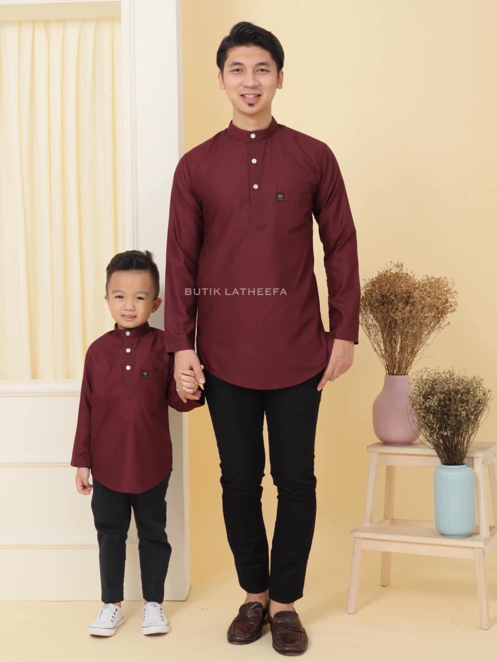 KURTA BURGUNDY OXBLOOD DARK RED /KURTA DEWASA/KURTA BUDAK/KURTA KANAK ...