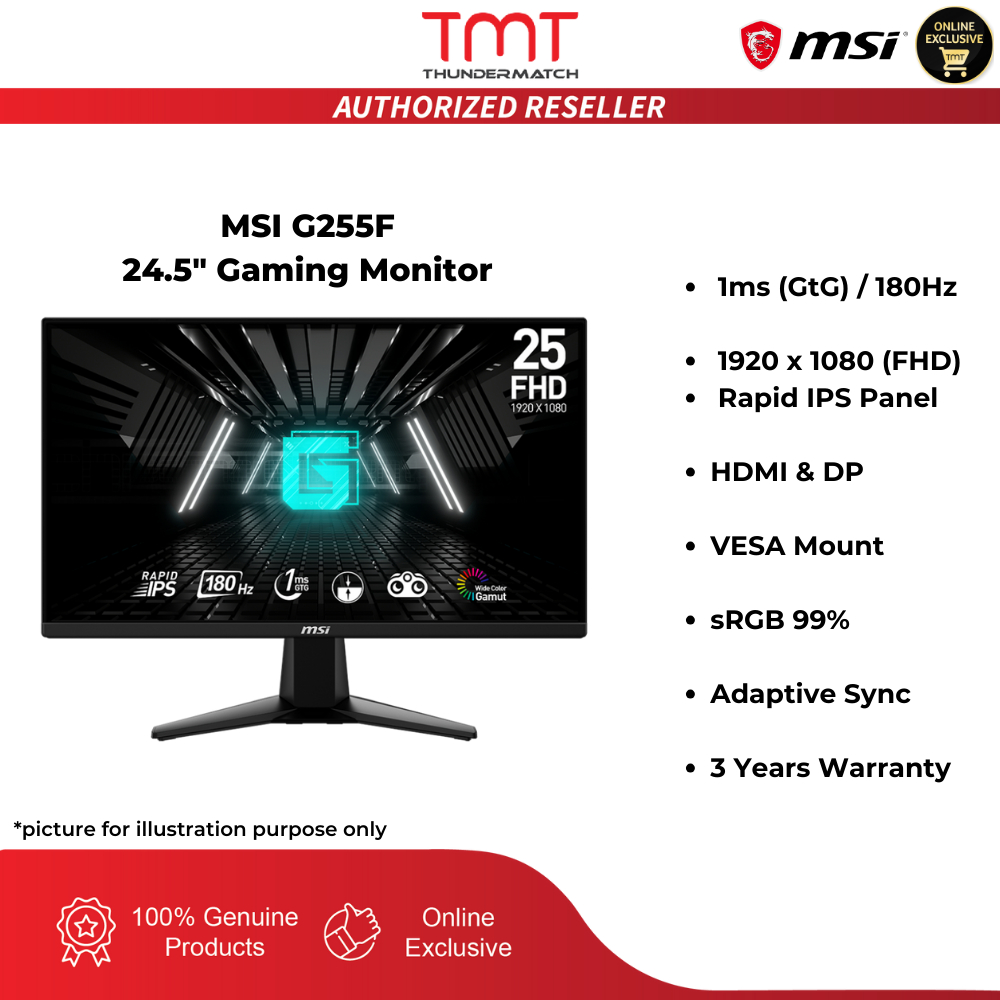 MSI G255F 24.5" Gaming Monitor | 1ms (GTG) | 180Hz | FHD (1920 x 1080 ...