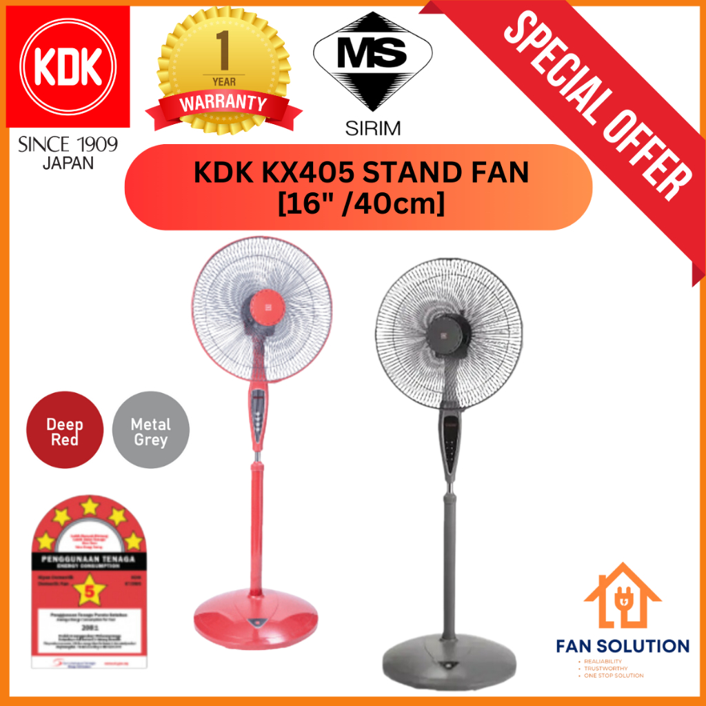 KDK KX-405 STAND FANS 3 SPEED (40cm/16").COLOUR: DEEP RED/METAL GREY ...