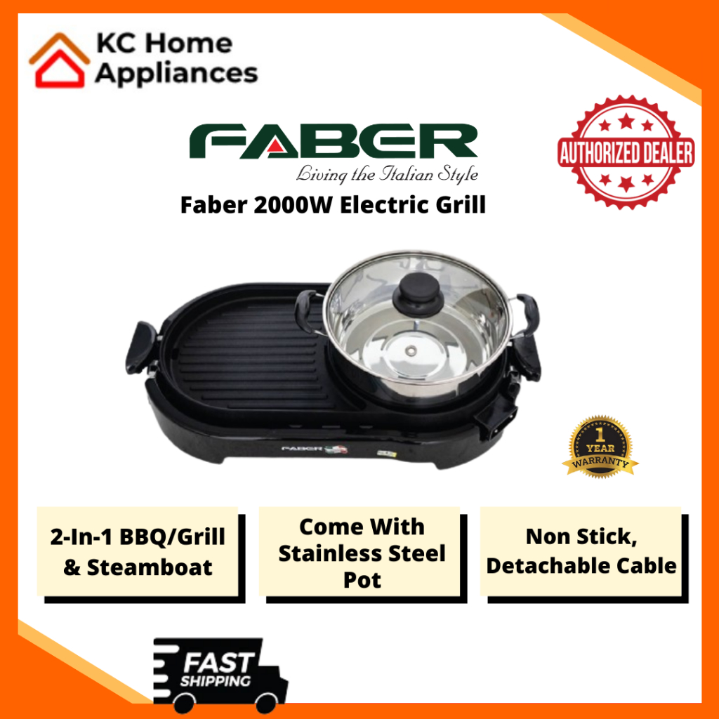 Faber Electric BBQ Grill | 2000W | Non Stick | Detachable Cable | Easy ...
