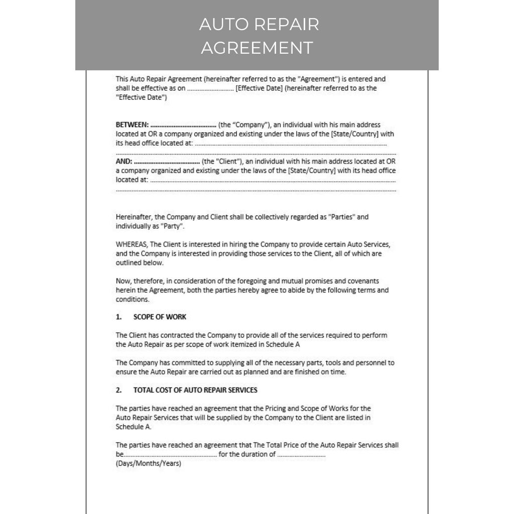 AUTO REPAIR AGREEMENT | Shopee Malaysia