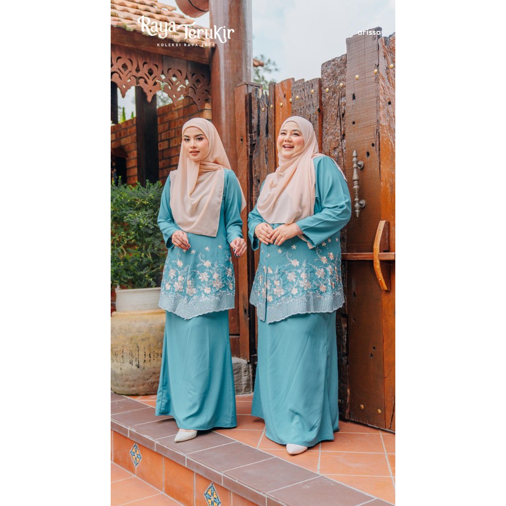 Baju Kurung Sulam Klasik Sky Blue Saiz S-5XL Plus Size Ready Stock Raya Sale Baju Raya Sulam ...