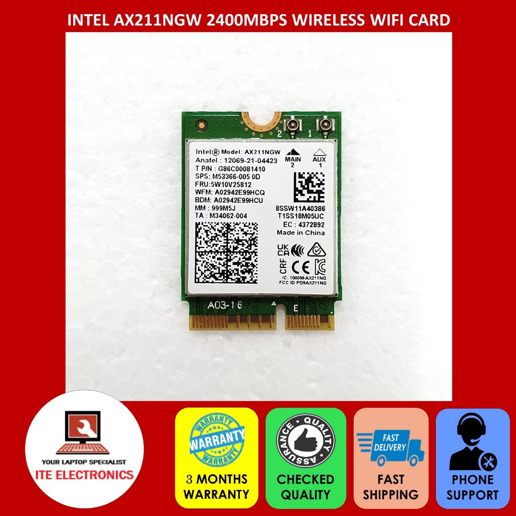 INTEL WiFi 6E AX211NGW WIRELESS 2400MBPS BLUETOOTH 5.2 TRI-BAND 2.4Ghz ...