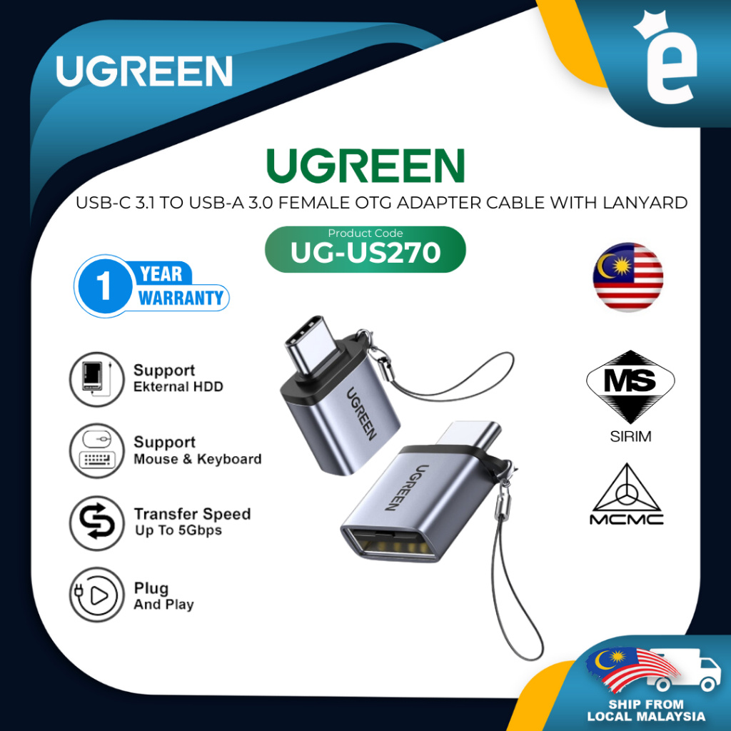 UGREEN TYPE-C USB-C TO USB 3.0 USB-A ADAPTER CABLE CONVERTER OTG ...