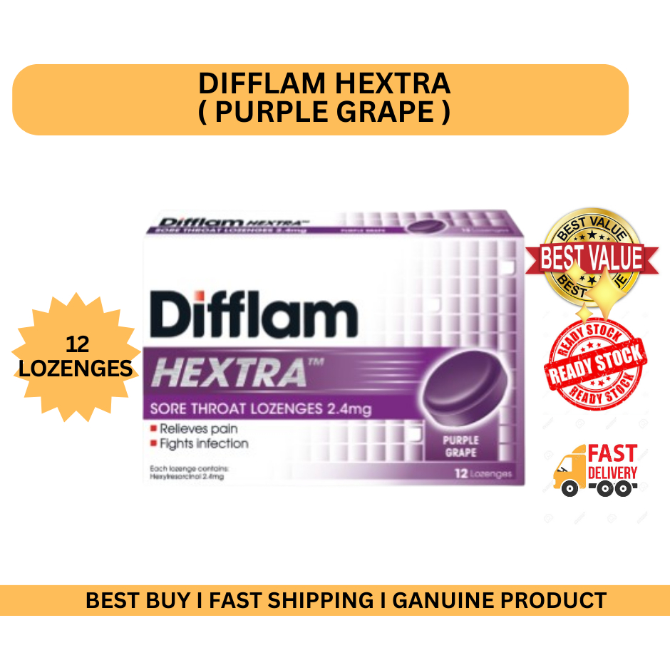 DIFFLAM HEXTRA SORE THROAT LOZENGES 2.4 MG ( 12 LOZENGES ) | Shopee Malaysia