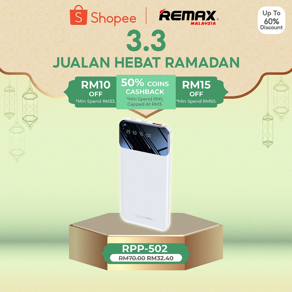 REMAX RPP-502 Hunch Series 20W+18W PD+QC Fast Charging Power Bank 10000mAh | Shopee Malaysia