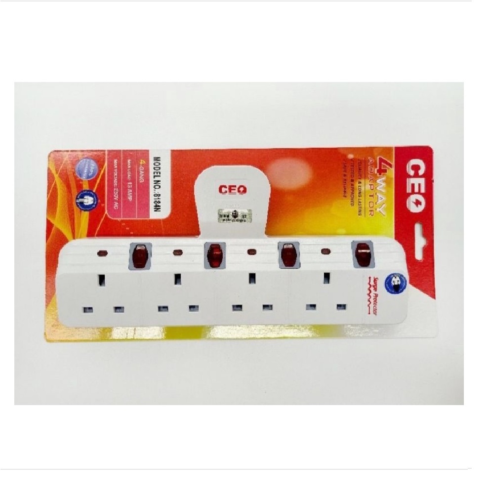 (SIRIM) CEO 4 Gang Wall 3 Pin Surge Protector Neon Indicator T-Adaptor Adaport Extension Socket ...