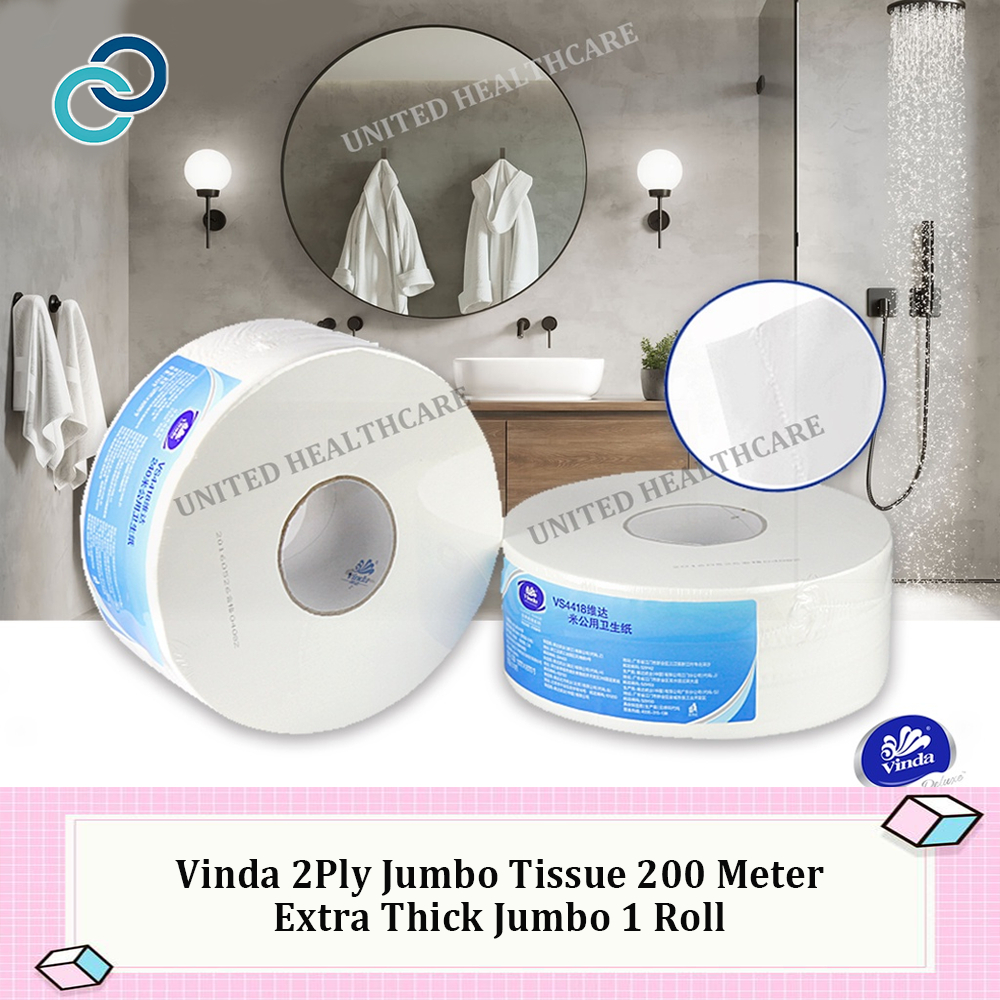 Vinda 2Ply Jumbo Tissue 200 Meter Extra Thick Jumbo 1xRoll Tissue Extra ...