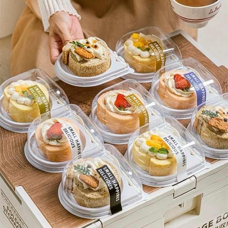 Sliced Swiss roll cake packing box with fork Half circle cake box ...