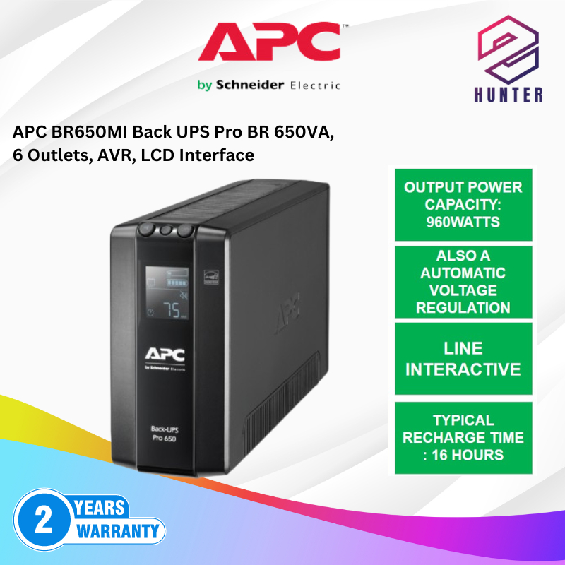 APC BR650MI Back UPS Pro BR 650VA, 6 Outlets, AVR, LCD Interface ...