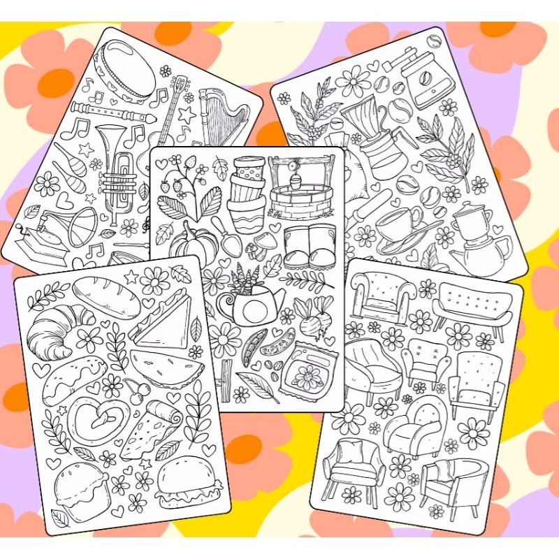 5 pages coloringsheet, kertas mewarna, doodle coloringbook | Shopee ...