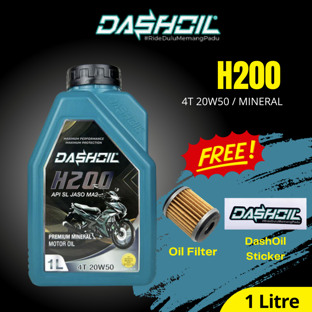 (Free Oil Filter) DashOil H200 4T 20w50 1L Mineral Motorcycle Engine ...