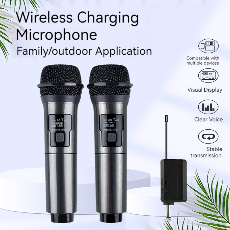 Wireless Microphone UHF Handheld Dual Rechargeable Mike Dynamic ...