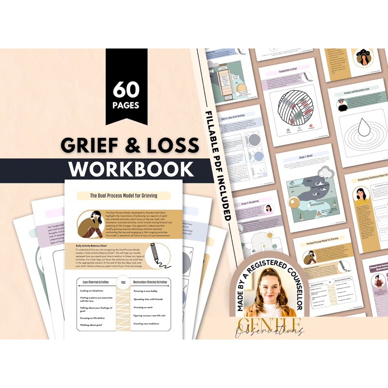 Grief & Loss Workbook for Teens & Adults, Stages of Grief Worksheets ...