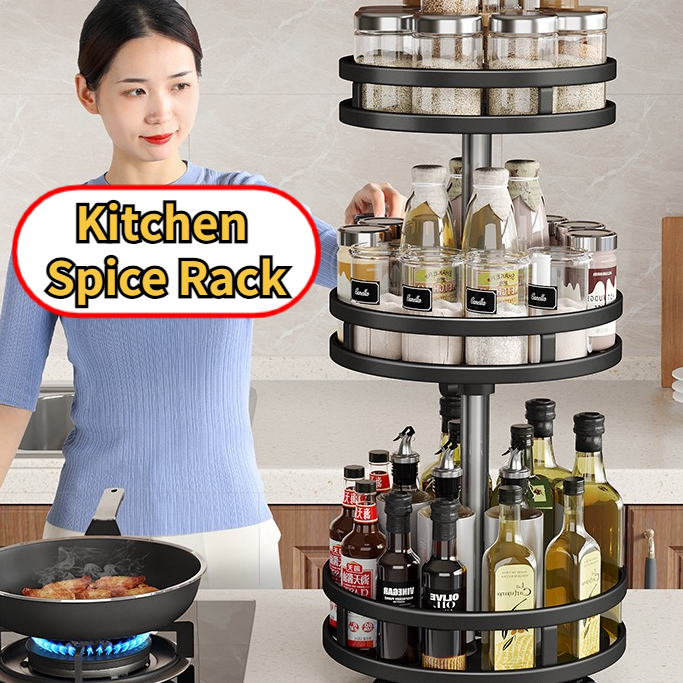 3 Tier Turntable Spice Rack Metal 360°Rotating Spice Rack Condiment ...