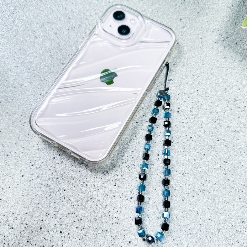 "Midnight" crystal cube glass beads, handmade phone charm strap by ...