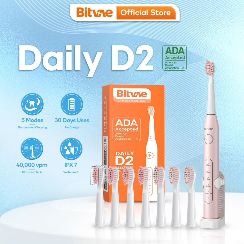 Bitvae D2 Rechargeable Sonic Electric Toothbrush with Holder (8 Heads ...