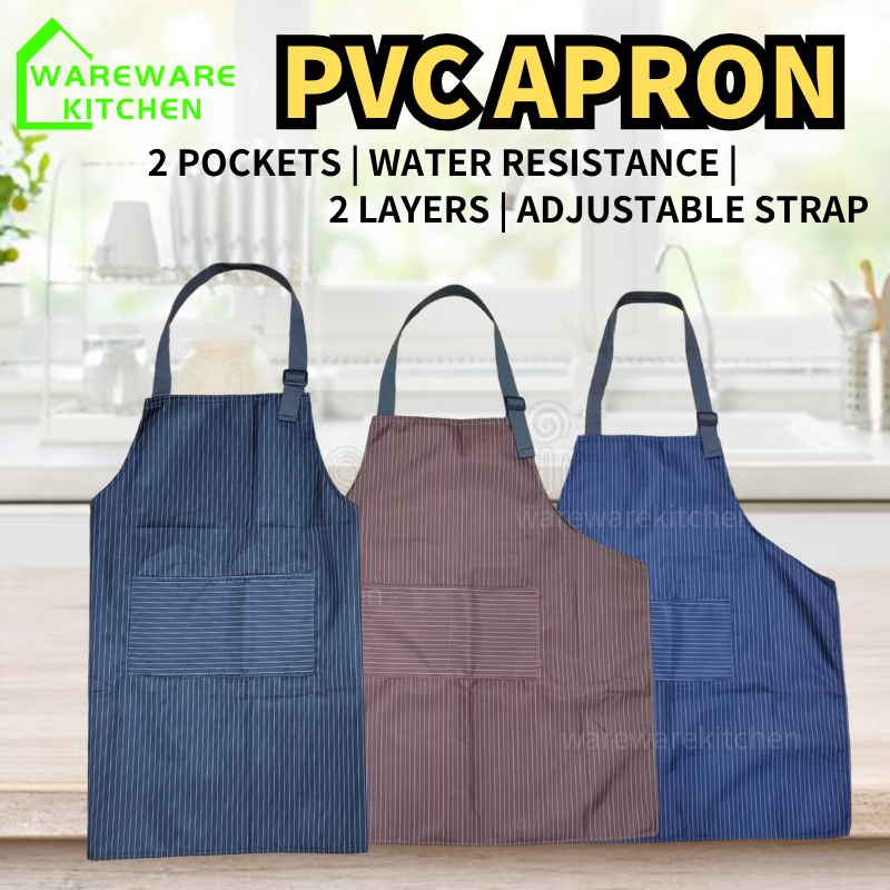 PVC Apron Adjustable Neck Strap Kitchen Apron Water Proof 2 Pockets ...
