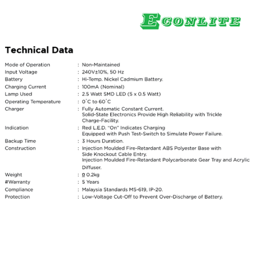 ECONLITE LE115 Emergency Light / Recessed Frame LAMPU KECEMASAN Lamp ...