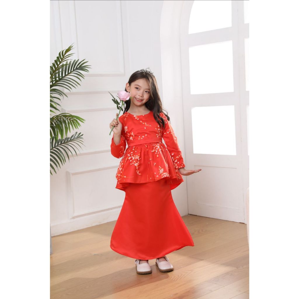 COOL ELVES BAJU RAYA FLOWER GIRL 2024 ORANGE | Shopee Malaysia
