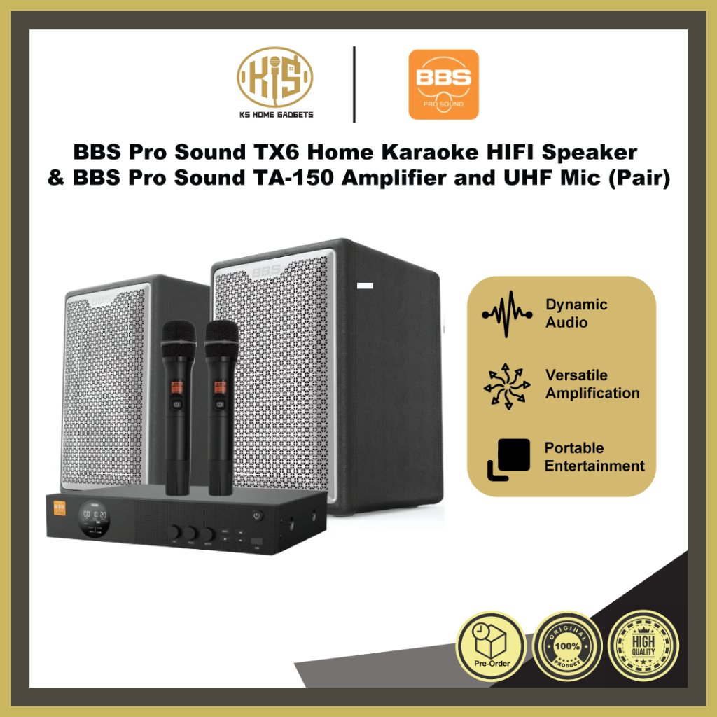 BBS Pro Sound TX6 Home Karaoke HIFI Speaker & BBS Pro Sound TA-150 Amplifier and UHF Mic (Pair ...