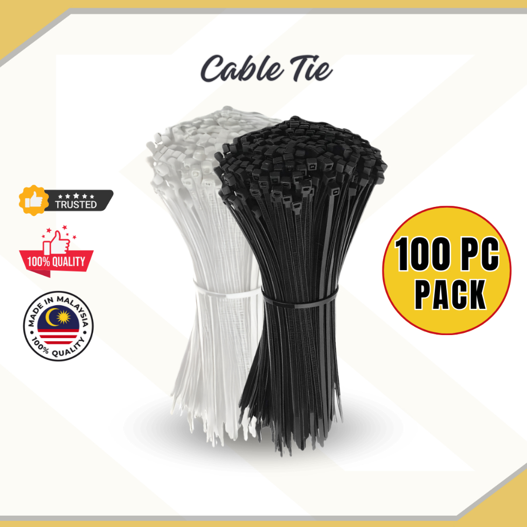Cable Ties PP Wire 100pcs 4"6"8"10"12" Pengikat Wayar Kabel Tie Locking Zip Black White Garden ...