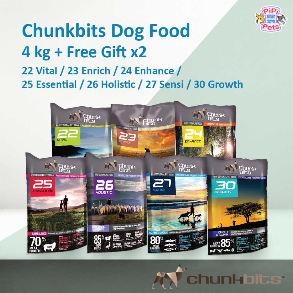Chunkbits Dog Food 4 kg Chunk Bits 22 Vital / 23 Enrich / 24 Enhance ...