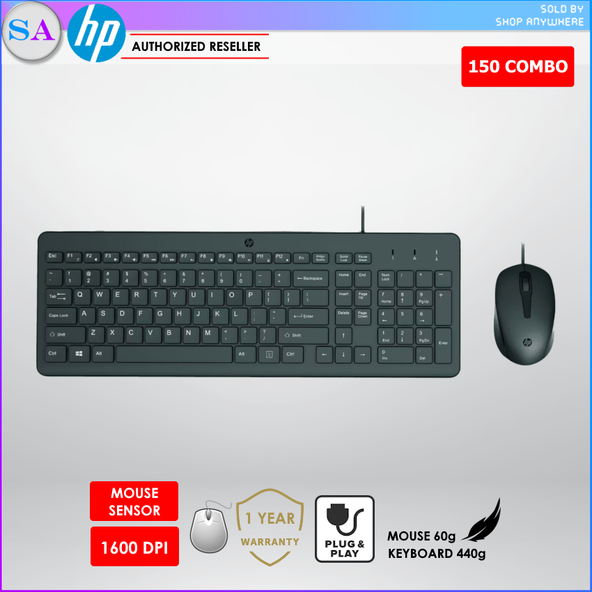 HP 150 Combo Wired Keyboard and Mouse 240J7AA - BLACK | Shopee Malaysia