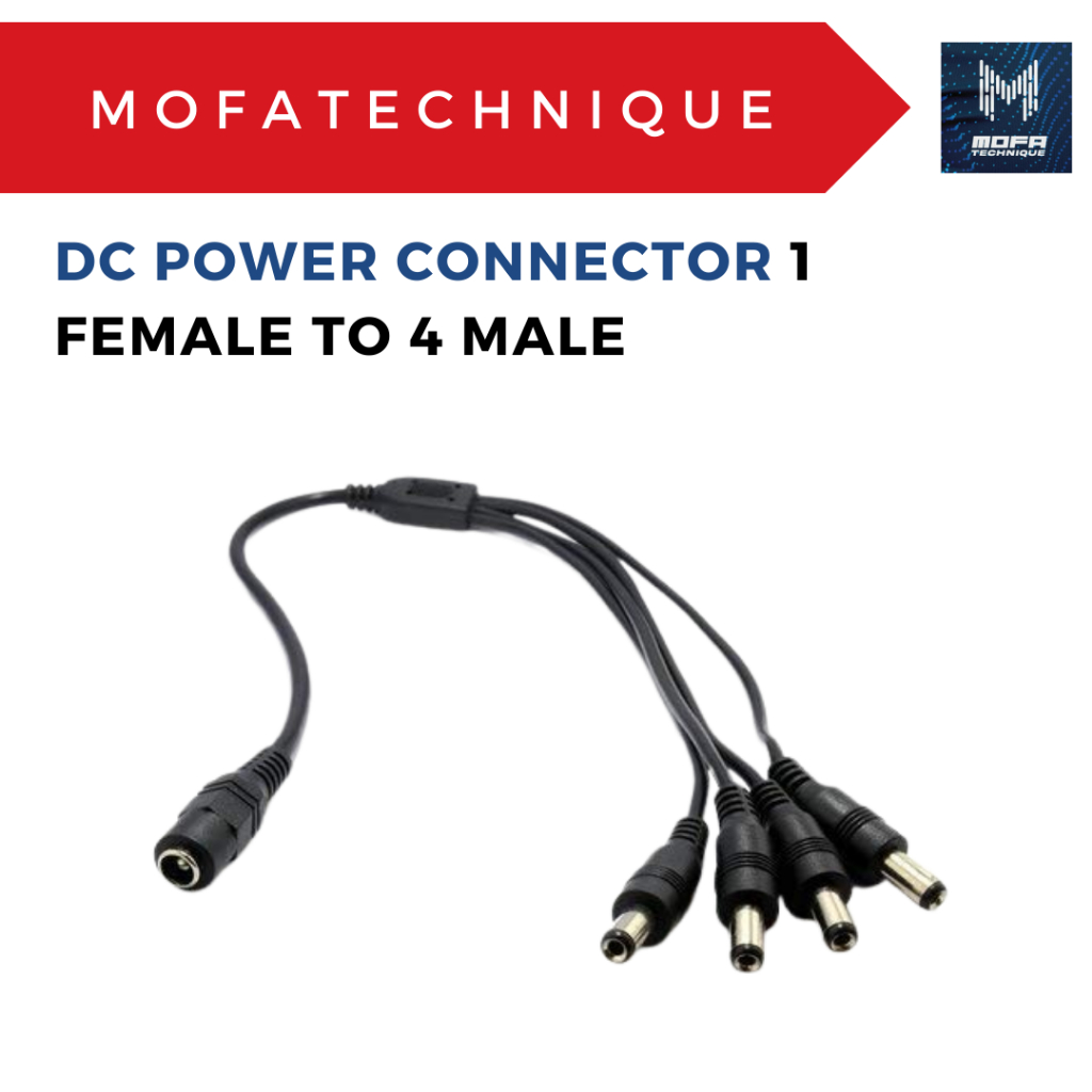 DC Power Connector 1 Female To 4 Male plug Splitter Socket CCTV Power ...
