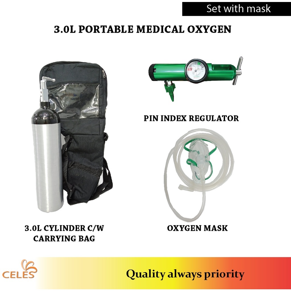 2.9L Portable Medical Oxygen Aluminium Cylinder Complete Set (OXYGEN ...