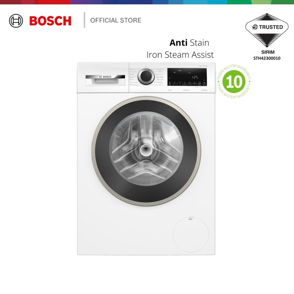 Bosch Series 4 9kg Front Load Washing Machine, 1400rpm, AntiStain, Iron ...