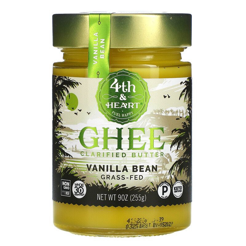 4th & Heart, Ghee Clarified Butter, Grass-Fed, Vanilla Bean, 9 oz (225 ...