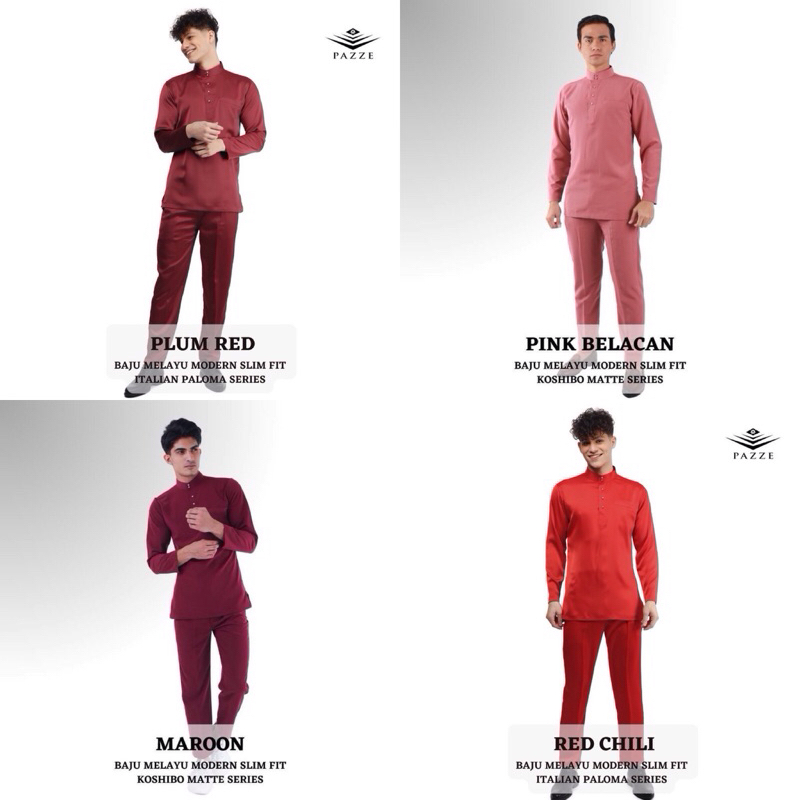 Baju Melayu Modern Slim Fit pazze Burgundy Maroon Chilli Red Pink ...