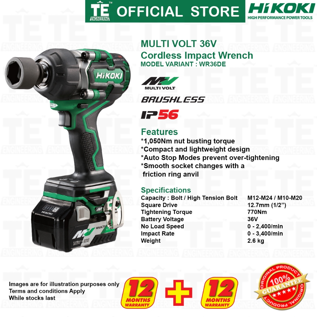 HIKOKI 36V Brushless 12.7mm (1/2") Impact Wrench (WR36DE) | Shopee Malaysia