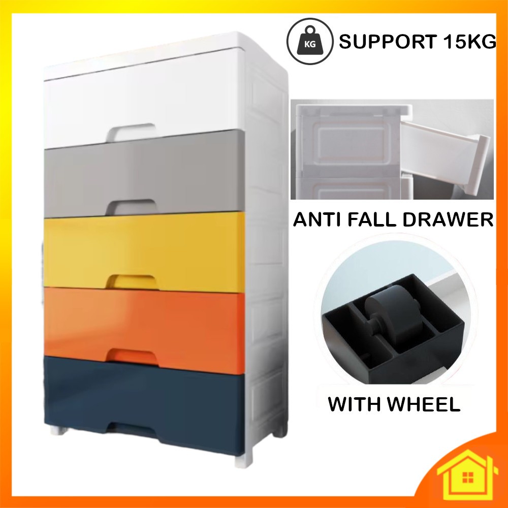 [OneHome] 5 Tier Organizer Rack Drawer Cabinet Wardrobe Clothes Wheel ...