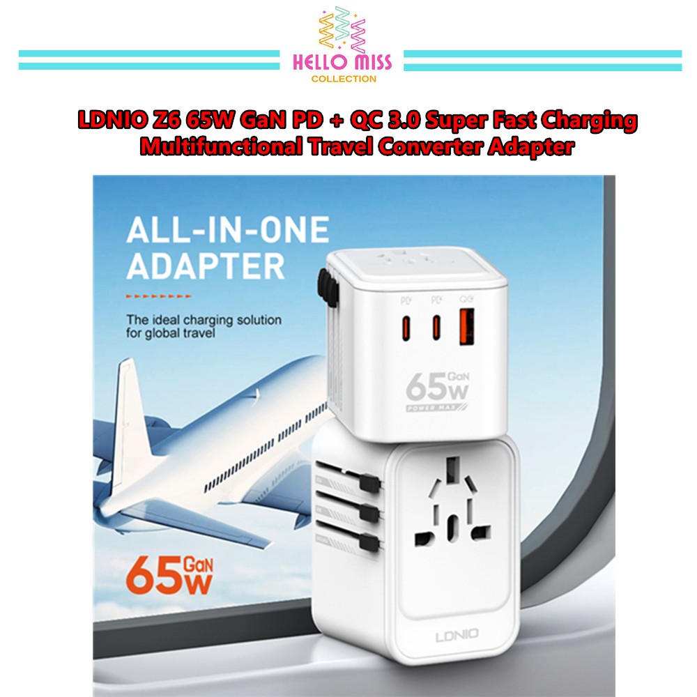 LDNIO Z6 65W GaN PD + QC 3.0 Super Fast Charging Multifunctional Travel ...