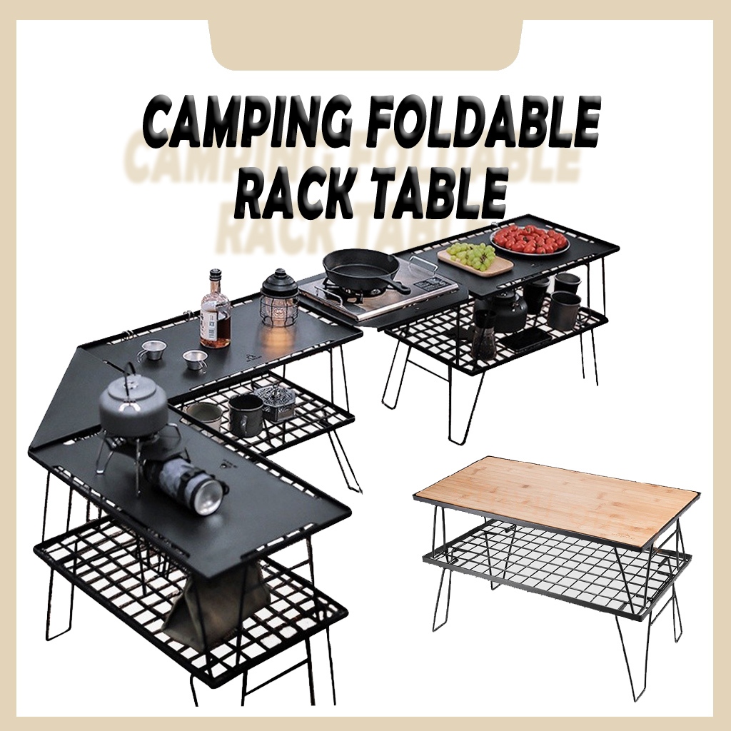Iron Steel Mesh Camping Rack Table meja lipat Foldable Steel table Mesh ...