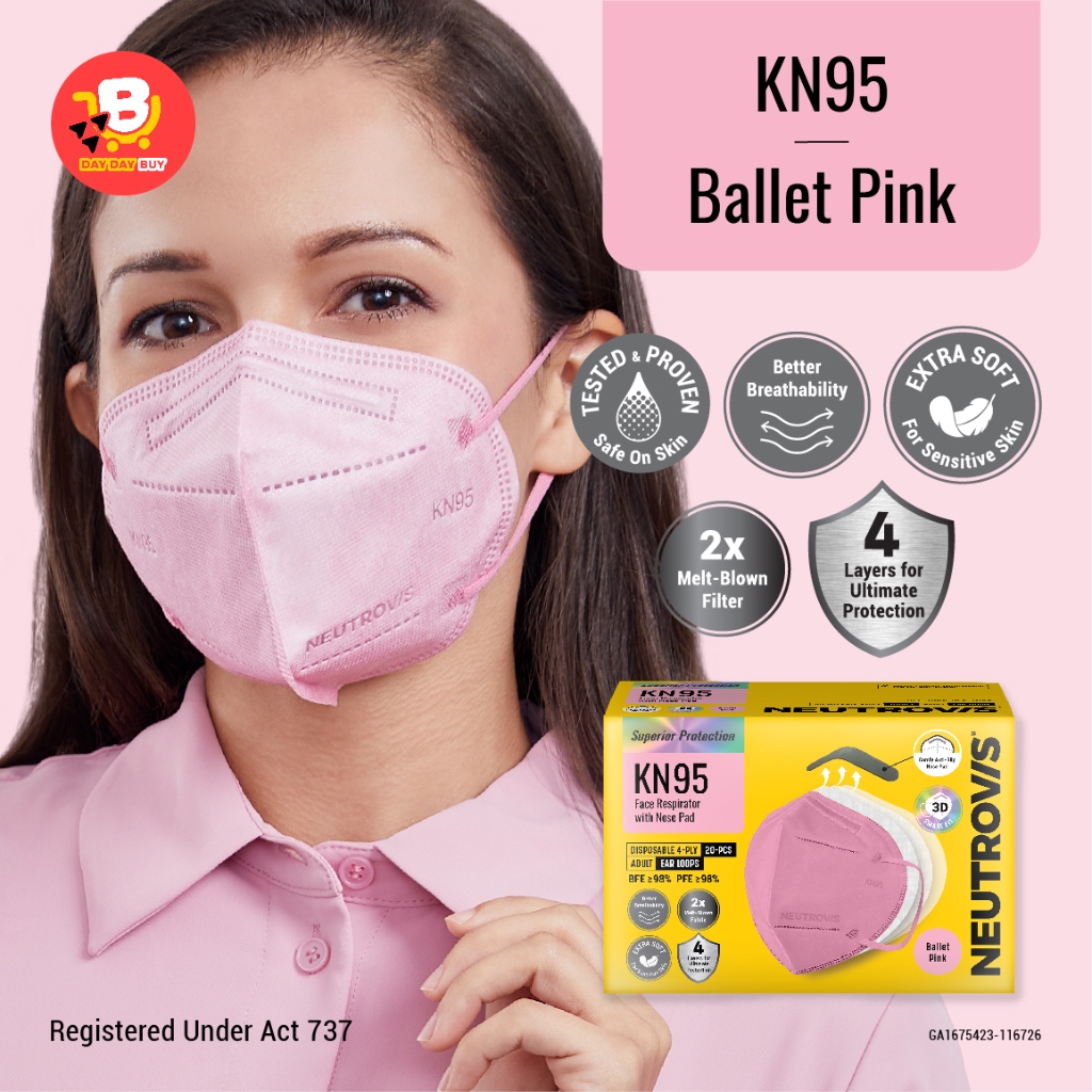 Neutrovis KN95 Face Respirator 20s - Ballet Pink (NOSE PAD) | Shopee ...