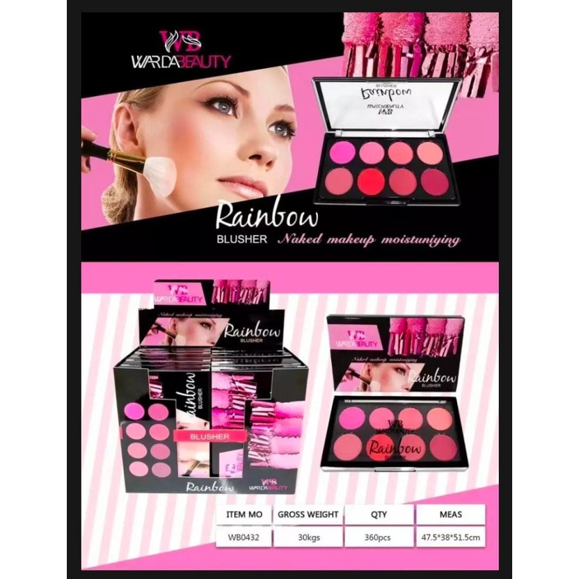 Warda Beauty Rainbow 8 Colors Blusher Pallet Merah Pipi Red Orange Pink ...
