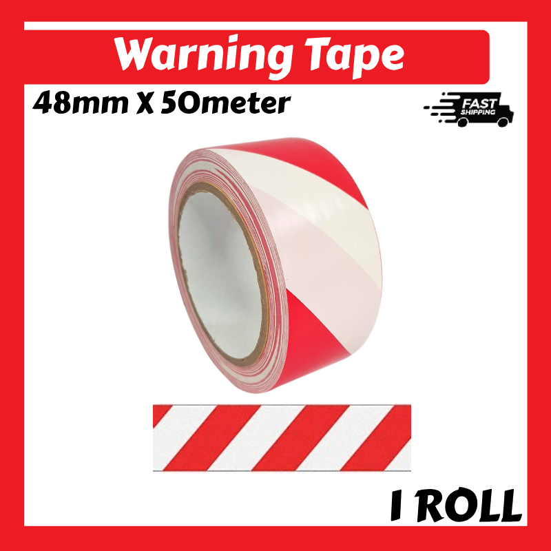 48mm x 50m Barricade Tape Awas Tape Warning Tape Caution Tape Red & White Awas Caution Warning ...