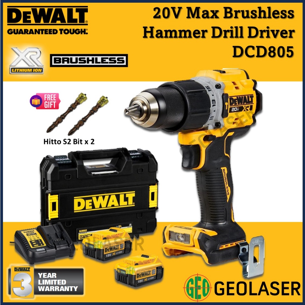 DeWALT 20V MAX DCD805 XR Brushless Cordless 13mm Hammer Drill/Driver ...