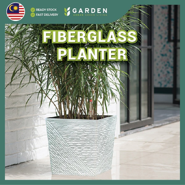 LARGE FIBERGLASS PLANTER BOX SQUARE BLACK WHITE FLOOR FLOWER TREE POT ...