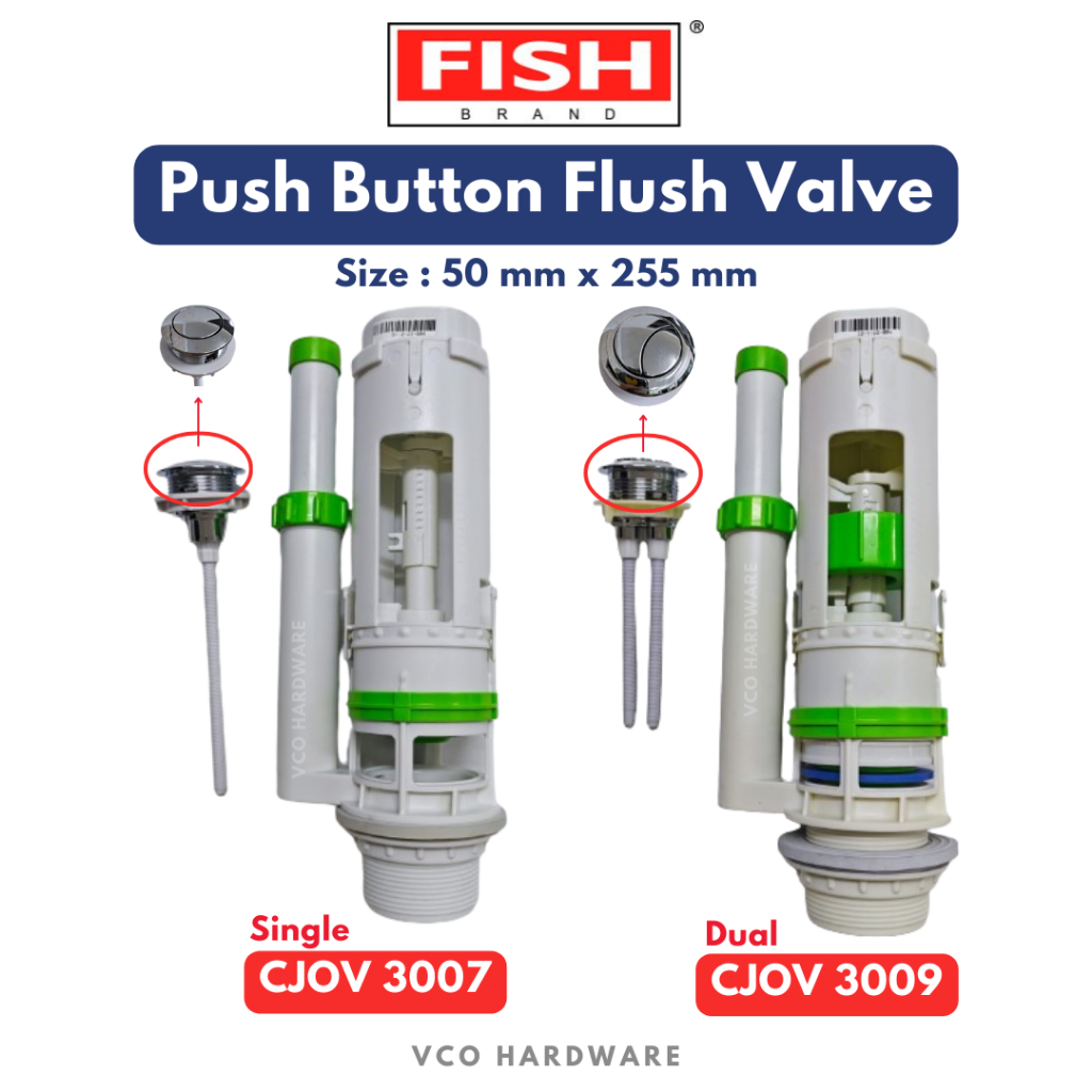 Fish Brand 50 mm x 255 mm Push Button Single Dual Flush Valve CJOV 3007 ...
