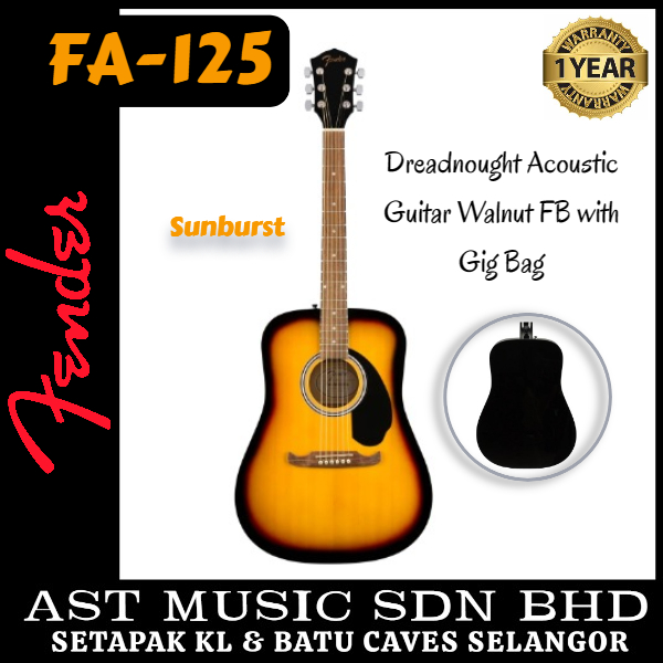 Fender FA-125 Dreadnought Acoustic Guitar, Walnut FB, Sunburst (fa 125 ...