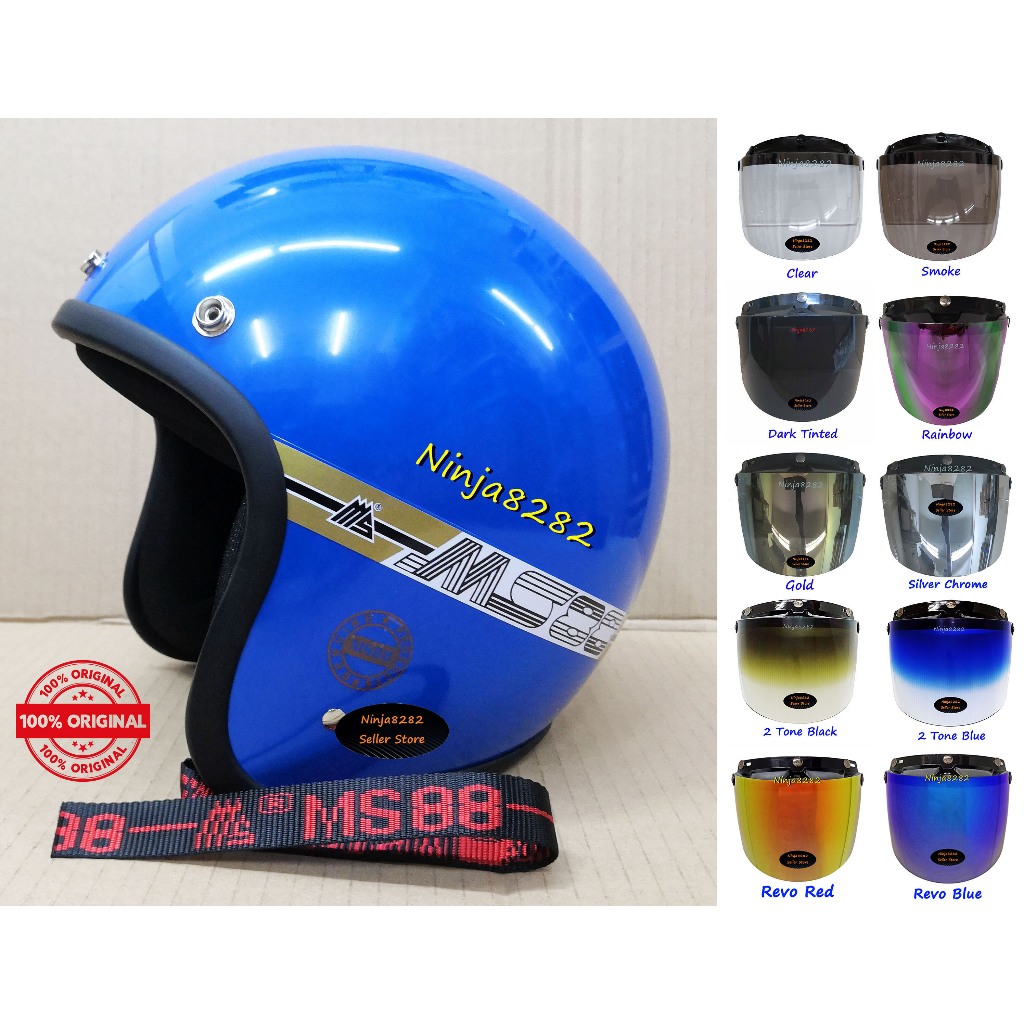 Helmet MS88 100% Original - Blue / Biru (Sticker 60) Topi keledar MS ...