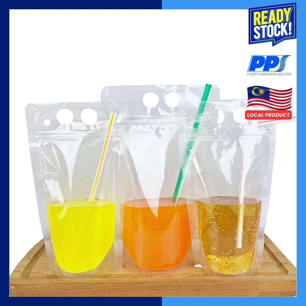50pcs Clear Drink Bag / Water Bag /Handheld Juice Bag with Two Handle ...