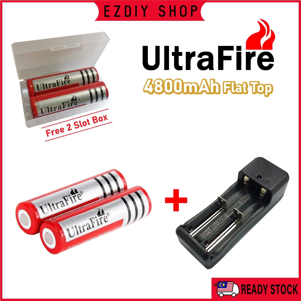 3.7V 18650 4800mAh UltraFire Flat Top Rechargeable Li-ion Lithium ...