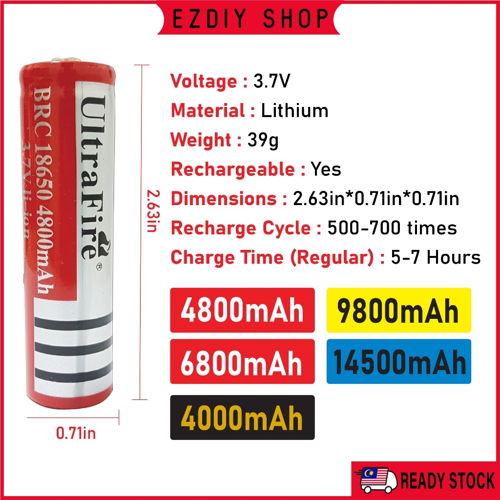 1pc UltraFire 3.7V 18650 Rechargeable Battery Batteries Li-ion Lithium 4800 6800 4000 9800 mah ...
