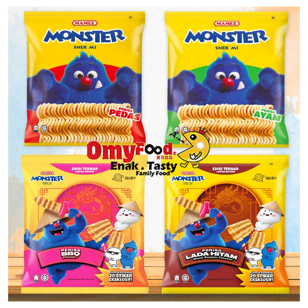 25g x 8pcs Mamee Monster Family Pack [BBQ / Chicken / Spicy Flavor ...