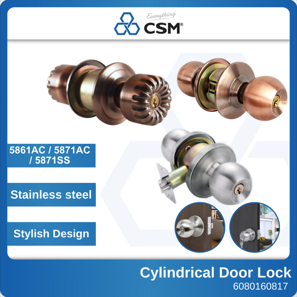 CSM Cylinder Door Lock Set For House Room Cylindrical Door Lock Tombol ...